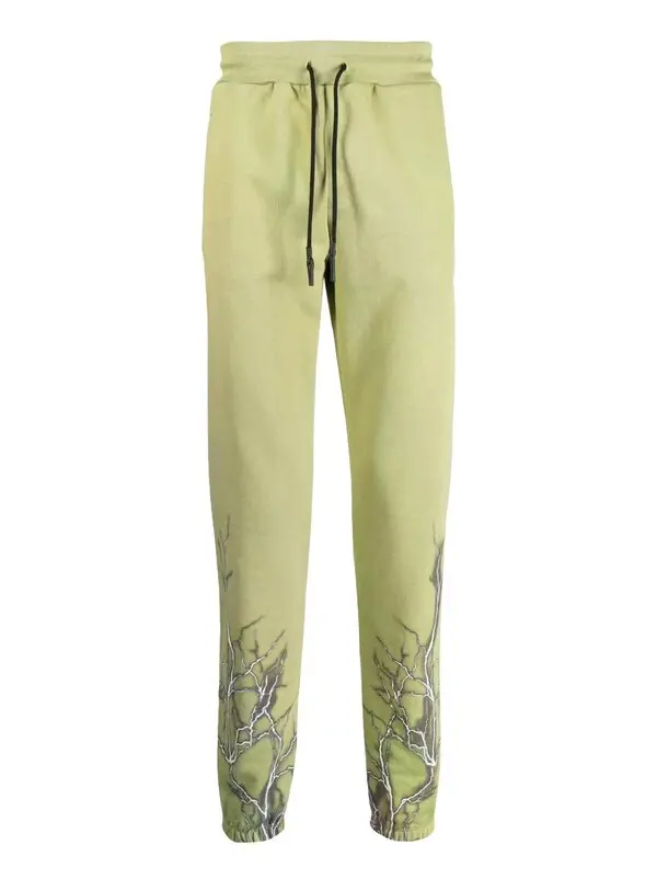 PHOBIA Lightning-print Cotton Track Trousers - Green