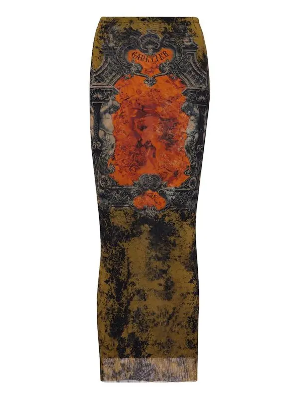 JEAN PAUL GAULTIER Medaillon Printed Mesh Midi Skirt - Multicoloured