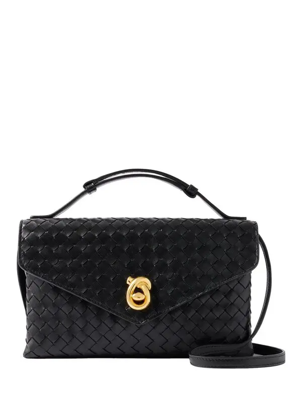 Bottega Veneta Medium Knot Lock Intrecciato Leather Shoulder Bag - Black