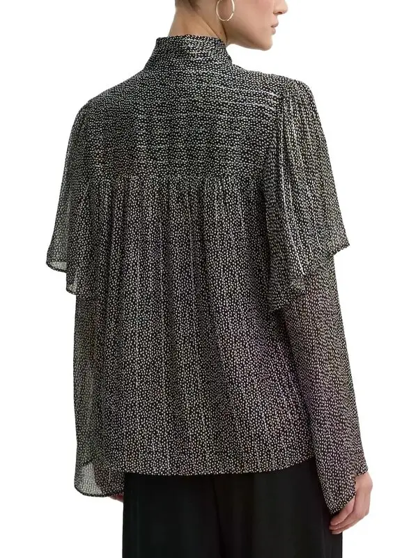 BRUUNS BAZAAR Pleated Overlay Neck Tie Blouse - Black