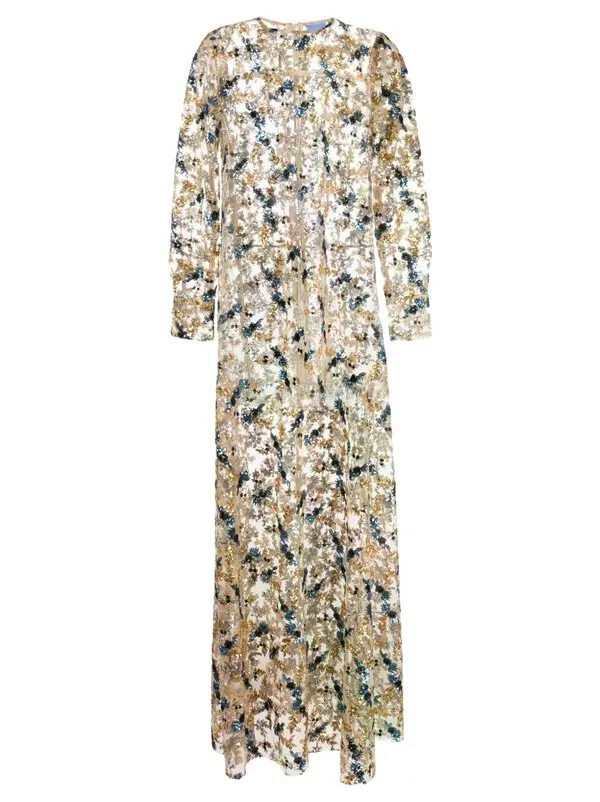 MACGRAW Soiree Floral-embroidered Maxi Dress - Multicolour