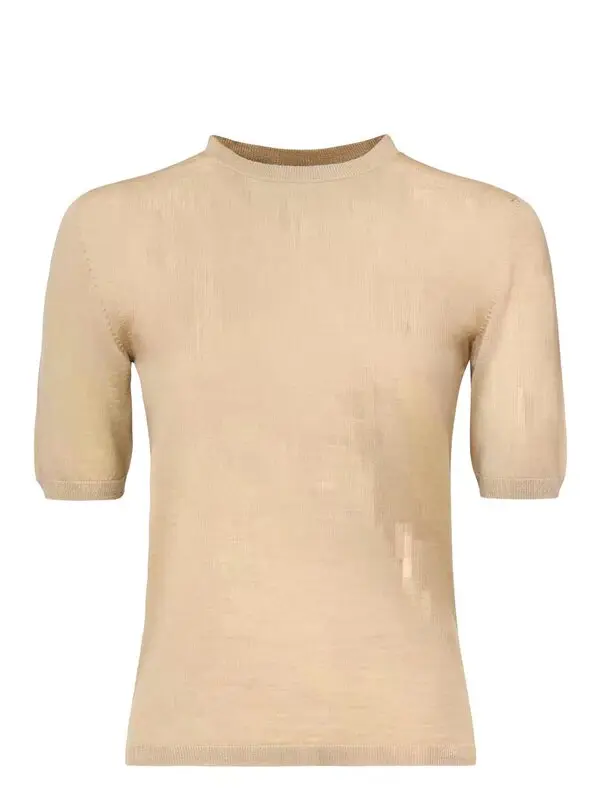 Max Mara Short Sleeve Round Neck Pure Virgin Wool Knit T-shirt - Neutrals