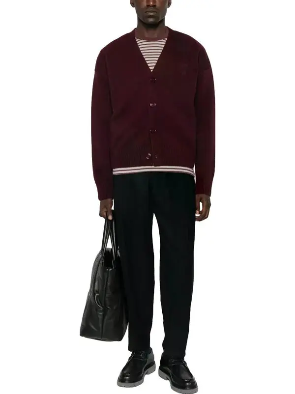 AMI Paris Embroidered Button Cardigan - Red