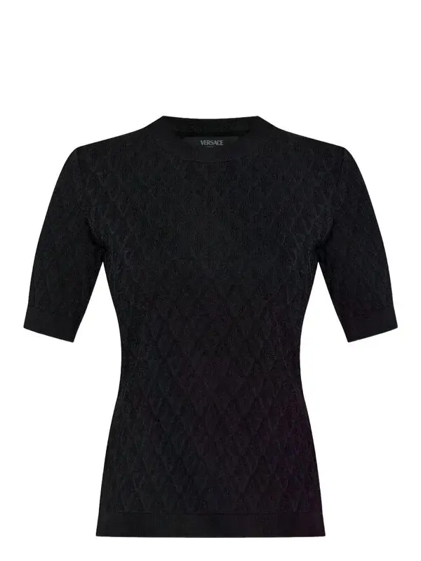 Versace Jacquard Stretch Viscose Fitted Knit T-shirt - Black