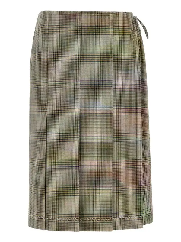 Marni Pleated Wrap Skirt In Checked Wool Blend - Grey