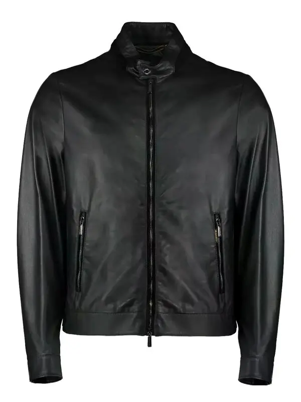 MOORER Leather Zip-fastening Jacket - Black