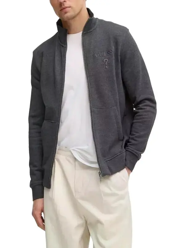 Guess Logo-embroidered Zip-up Sweatshirt - Grey