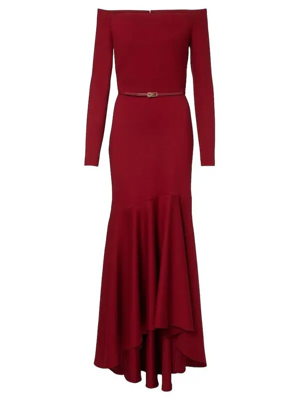 Elie Saab Off-shoulder Gown With Detachable Belt - Red