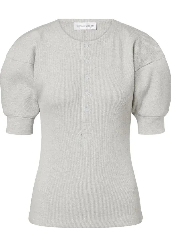 Victoria Beckham Cotton-blend Henley Shirt - Grey