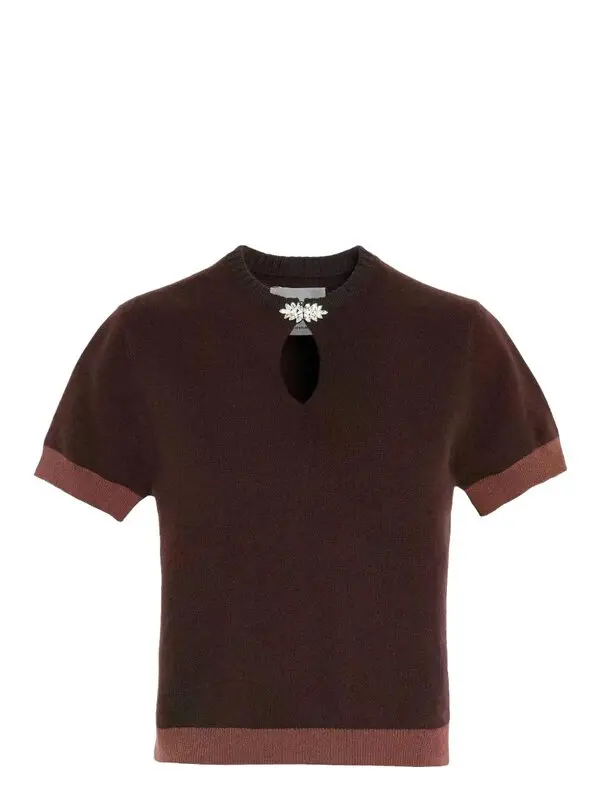 BARRIE Jewelled Neck Cashmere Top - Brown