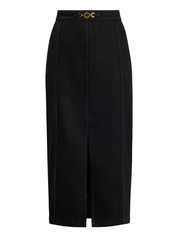 PATOU Jewel-waist Midi Skirt With Front Slit - Black