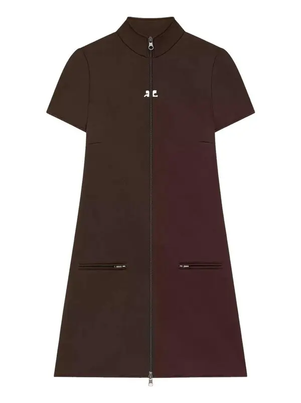 COURREGES Zip-up Short-sleeve Dress - Brown