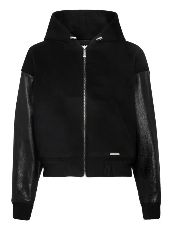 Dsquared2 Zip-up Hooded Jacket With Leather Sleeves - Black