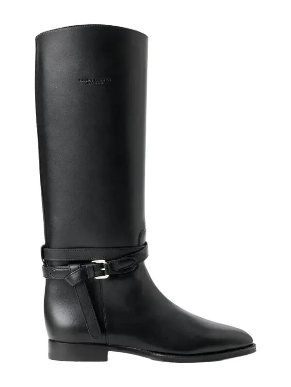 Ralph Lauren 25mm Donnely Buckle Strap Calfskin Tall Boots - Black