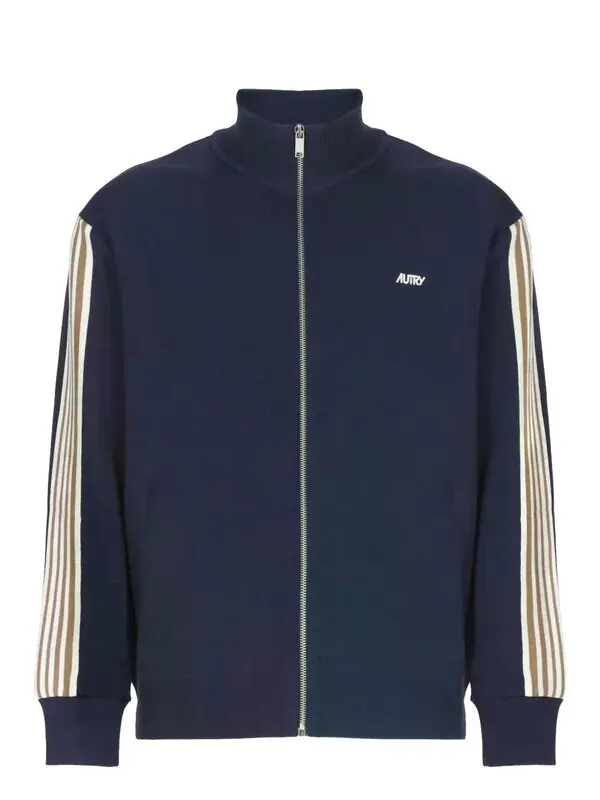 AUTRY Zip-up Cardigan With Striped Sleeves - Blue