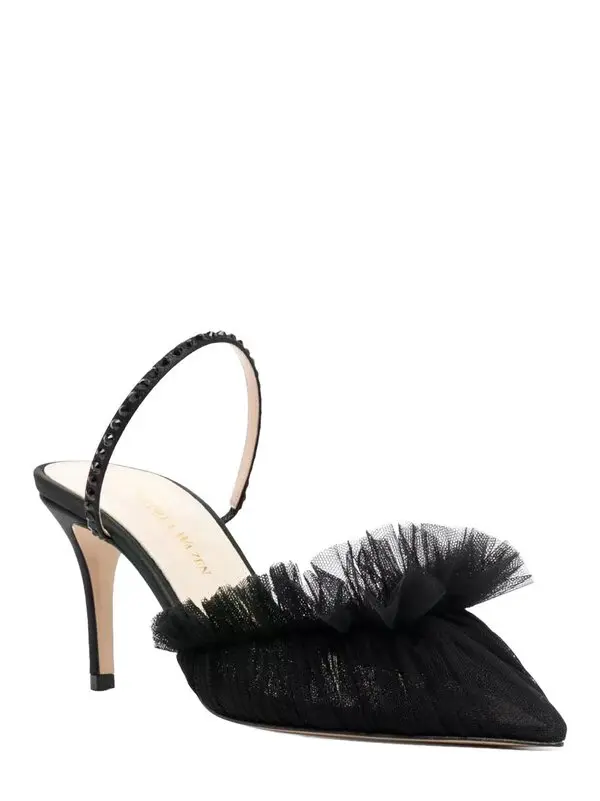 ANDREA WAZEN Satin And Tulle Embellished Stiletto Pumps - Black