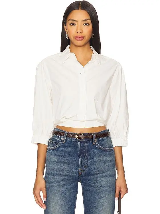 BOBI Puff Sleeve Cropped Top - White