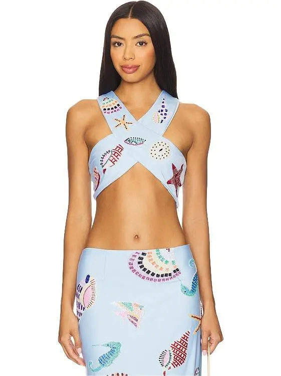 OCEANUS Hand Beaded Top - Blue