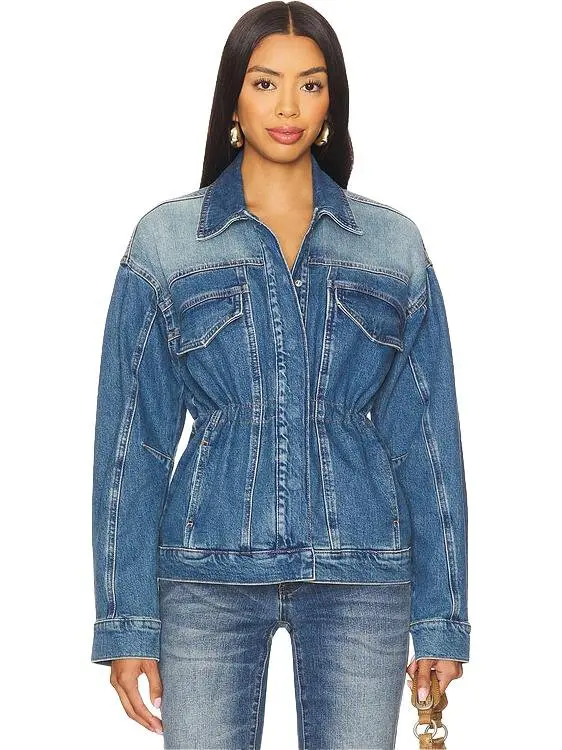 Good American Barrel Sleeve Denim Jacket In . Also - Blue