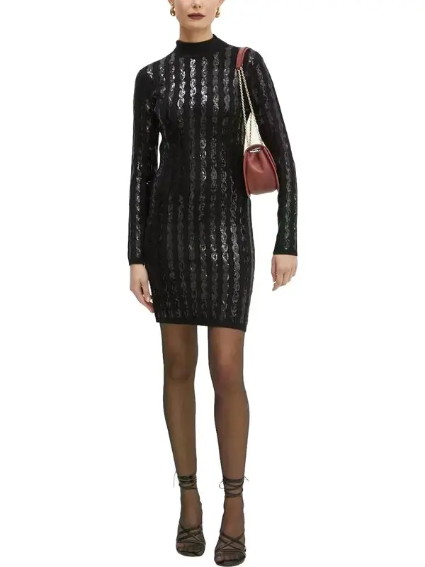 Guess Sequin-embellished High Neck Mini Dress - Black