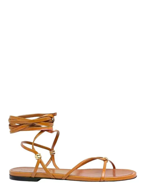 Proenza Schouler Leather Ankle Tie Sandals With Gold-tone Embellishments - Brown