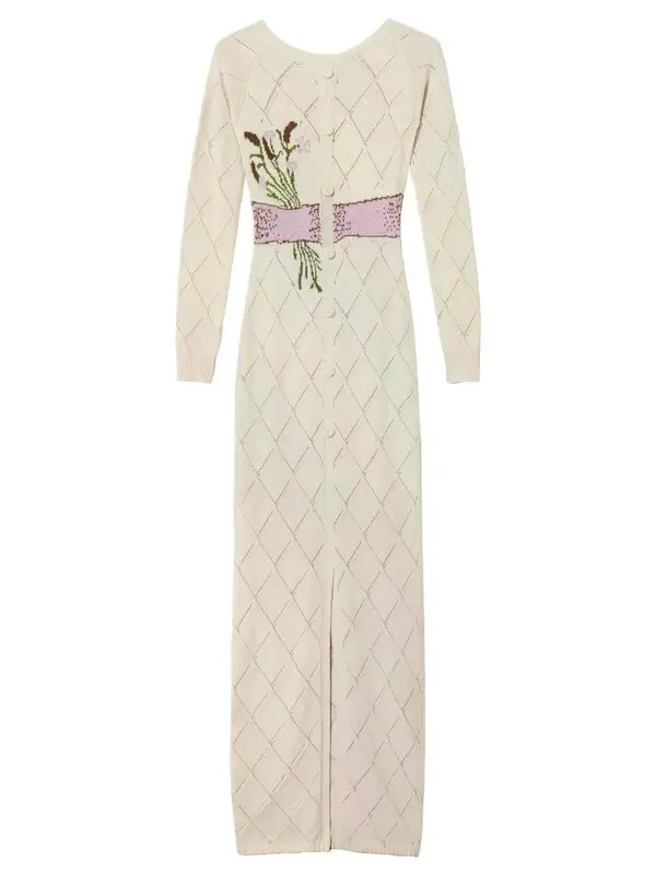 TWINSET X Marco Rambaldi Diamond-pattern Maxi Dress With Bow Motif - White