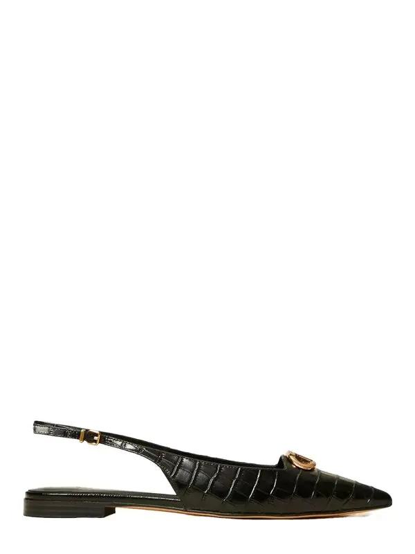 TWINSET Crocodile-effect Slingback Mules With Gold-tone Buckle - Black