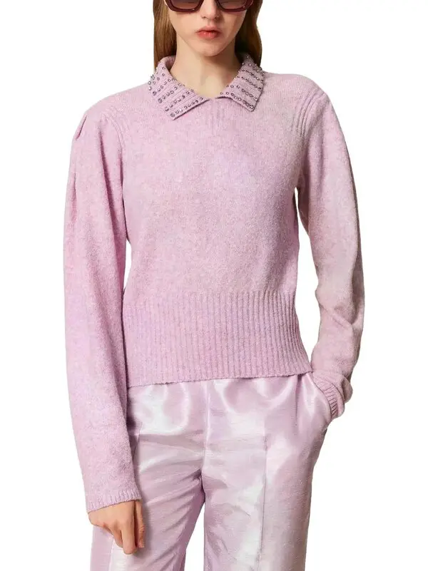 TWINSET Embellished Polo-collar Sweater - Pink