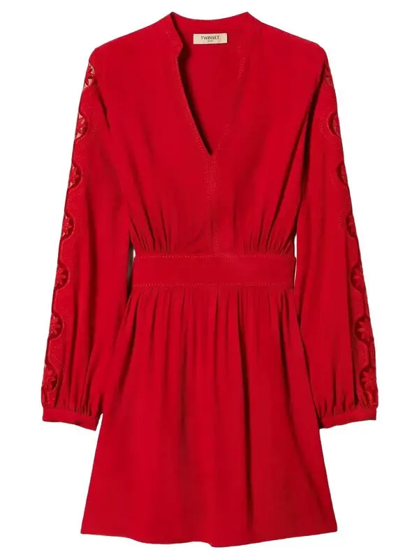 TWINSET Embroidered V-neck Mini Dress - Red