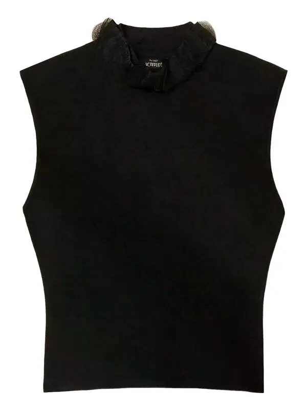 TWINSET Ruffled Neck Knit Top - Black