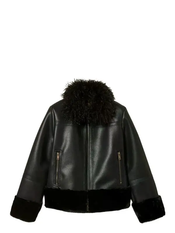 TWINSET Faux Leather And Fur Trimmed Coat - Black