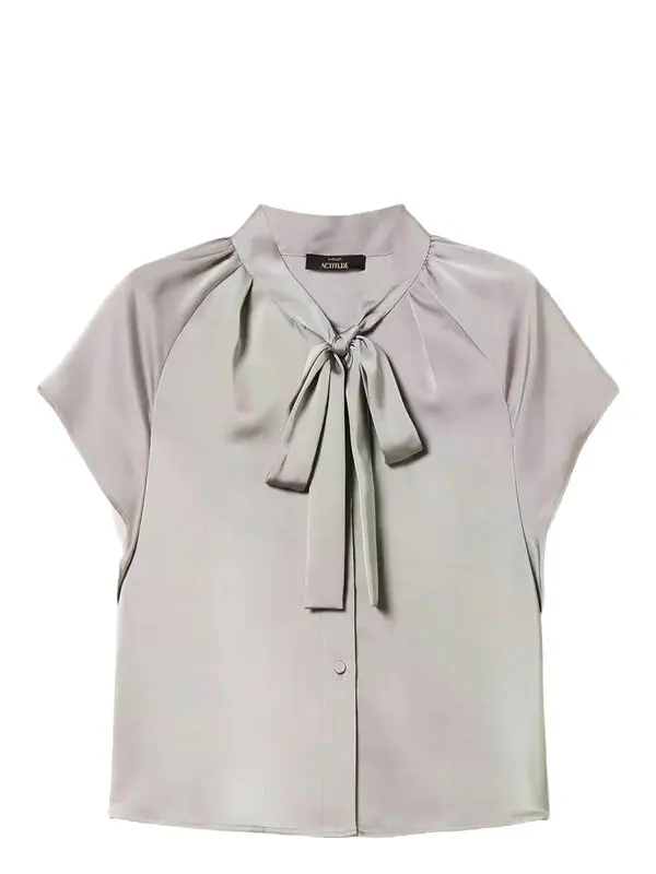 TWINSET Tie Neck Short Sleeve Blouse - Grey