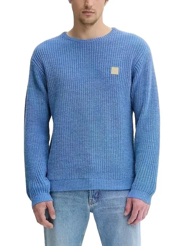 American Vintage Ribbed Knit Crew Neck Sweater With Logo Patch - Blue
