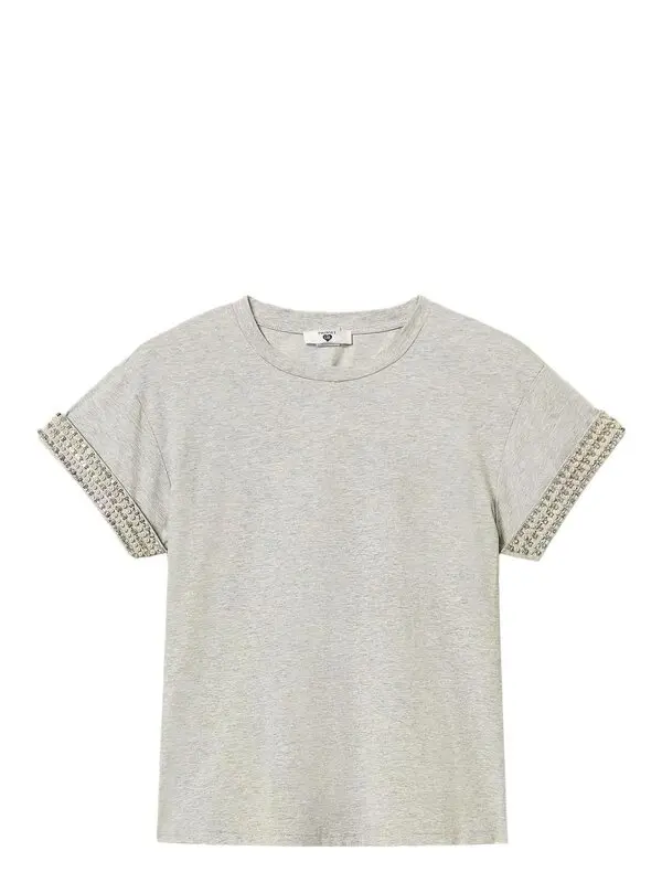 TWINSET Embellished Cotton-blend T-shirt - Grey