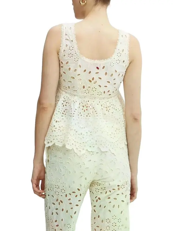 ERMANNO FIRENZE Embroidered Eyelet Lace Trim Sleeveless Top - Neutrals