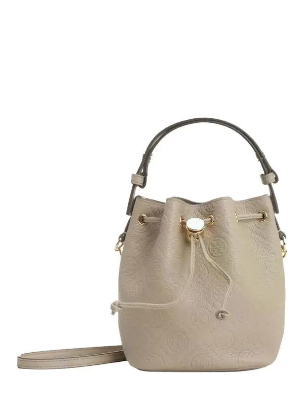 Tory Burch Embossed-crest Leather Mini Bucket Bag - Neutrals