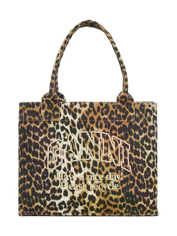 GANNI Leopard-print Canvas Tote Bag - Neutrals