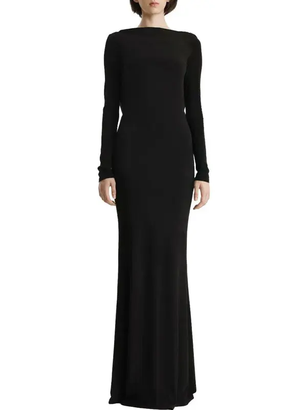 2310 STUDIO Long Sleeve Maxi Dress With Cowl Back - Black