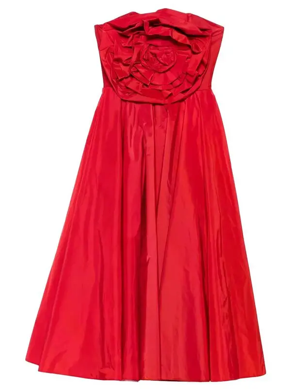 NISSA Strapless Rose Embellished A-line Midi Dress - Red