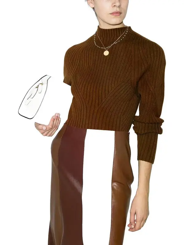 LOW CLASSIC Mock Neck Cutout Back Jumper - Brown