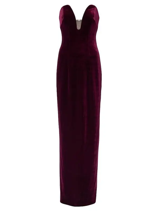 Monique Lhuillier Strapless Velvet Gown - Burgundy