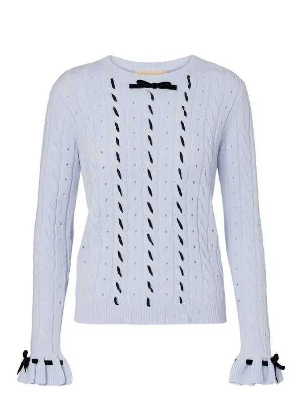 Valentino Garavani Cable-knit Virgin Wool Sweater With Bow Detail - Blue