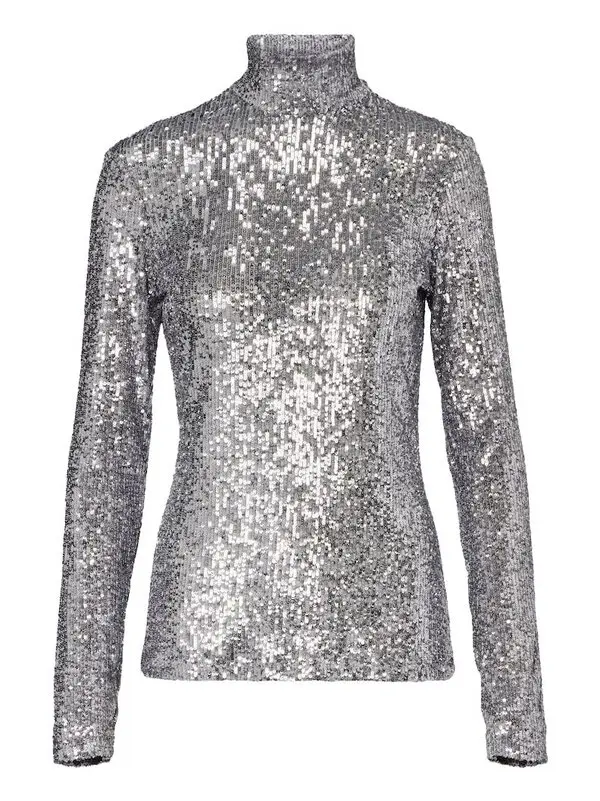 Rabanne Sequined High Neck Top - Silver