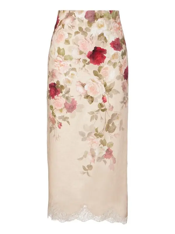 Zimmermann Hypnotic Floral Linen Pencil Skirt - Multicoloured