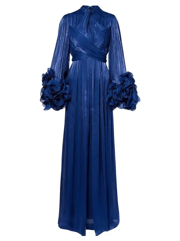 Costarellos Draped Ruffled Gown - Blue