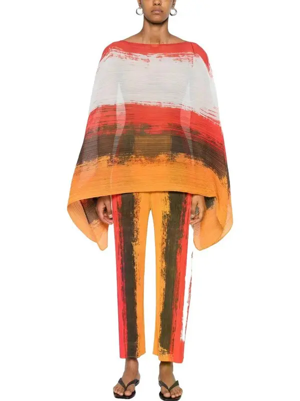 Issey Miyake Abstract Print Pleated Top - Red