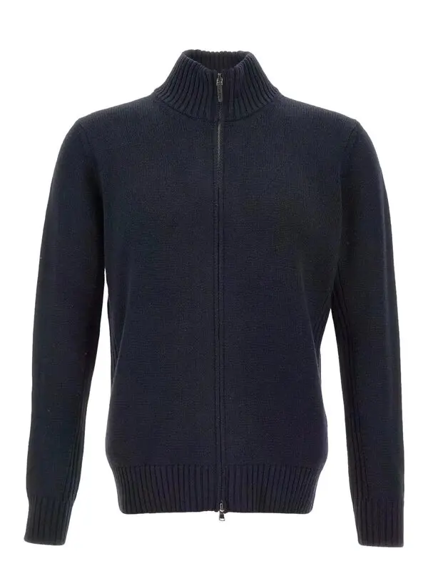KANGRA Ribbed Zip-up Cardigan - Blue