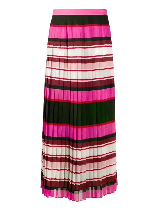 Valentino Garavani Striped Pleated Silk Maxi Skirt - Pink