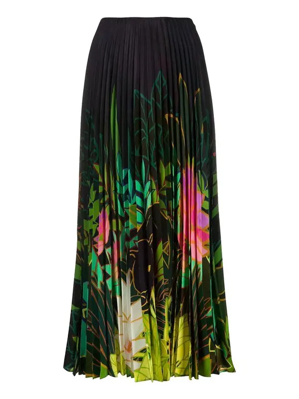 Valentino Garavani Pleated Floral-print Silk Midi Skirt - Blue