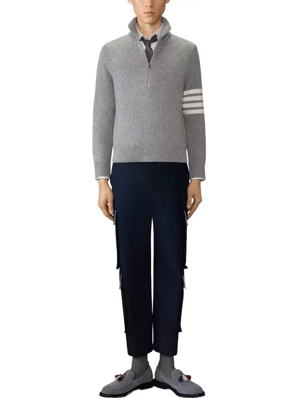 Thom Browne 4-bar Funnel Neck Wool Sweater - Grey